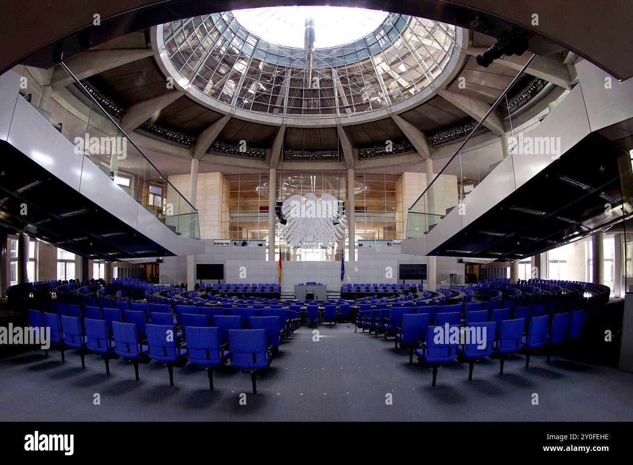 Interior view of the plenary hall of the German federal parliament ...