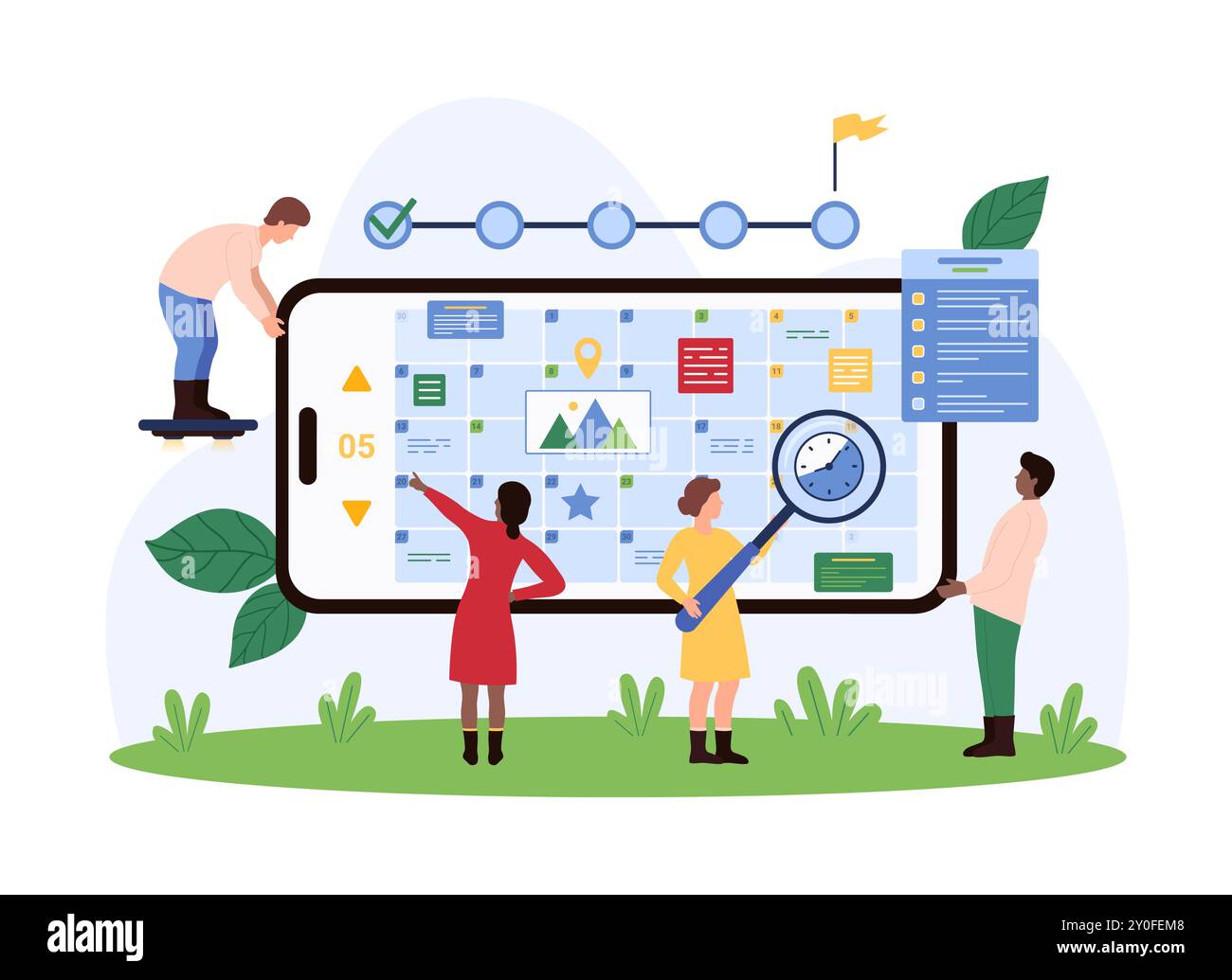 Online schedule organization in planner mobile app. Tiny people plan ...