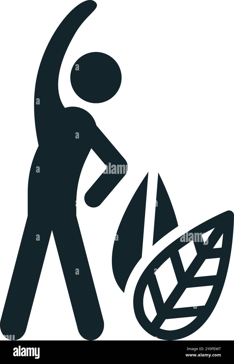 Human figure stretching with leaf symbolizing productivity and ...