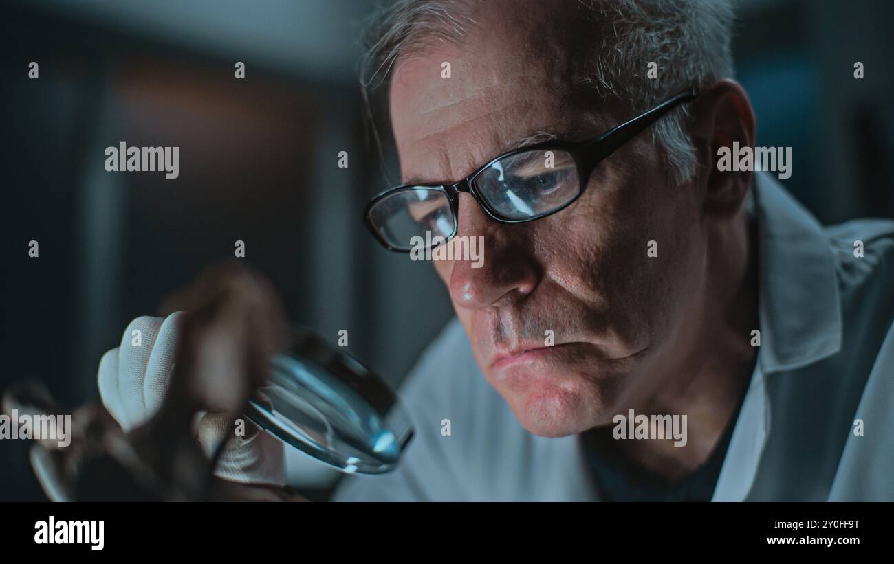 Senior archaeologist studies remains of prehistoric extinct animal or ...