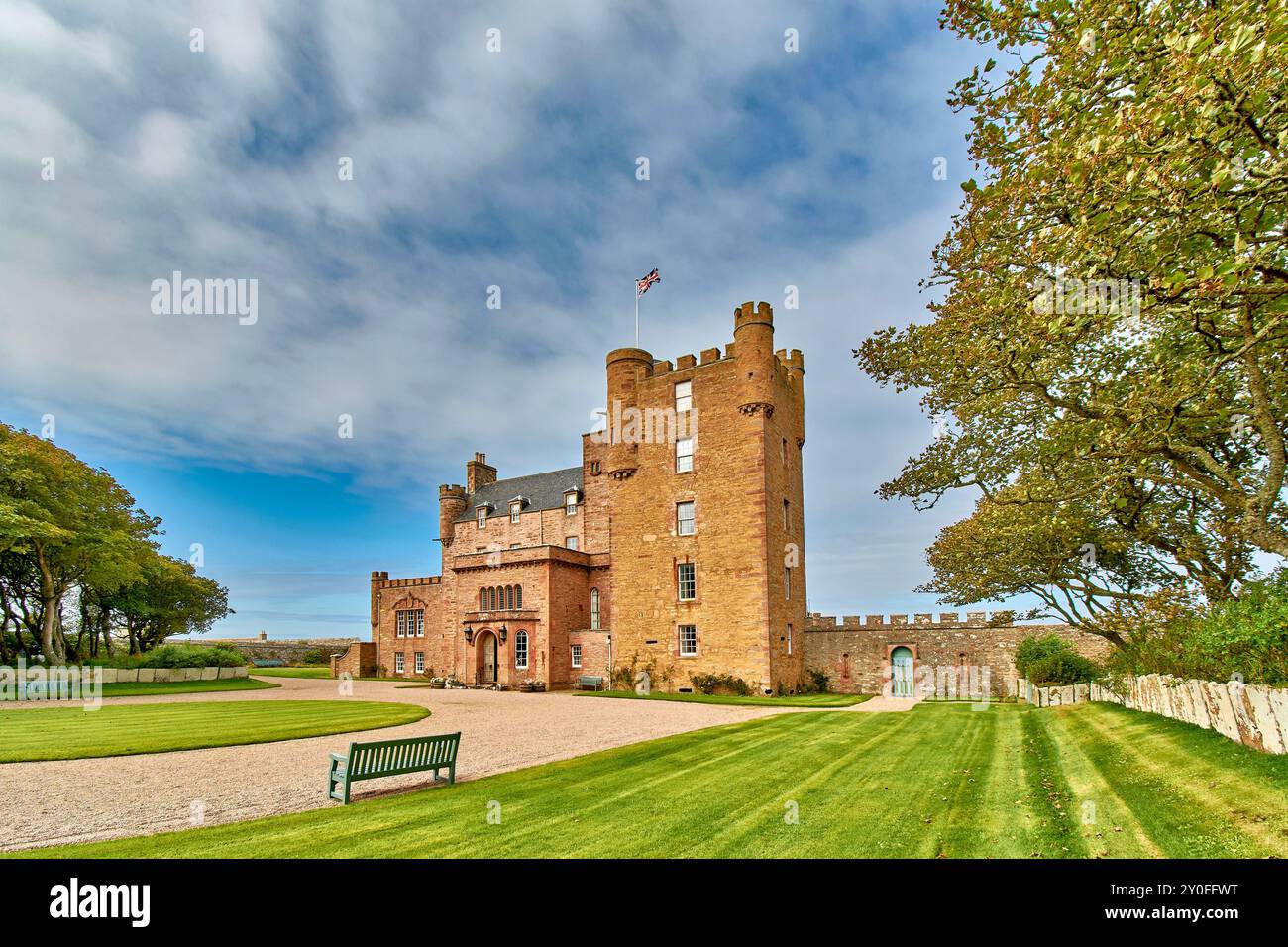 Castle of Mey Caithness Scotland blue sky and the tower lawns gravel ...
