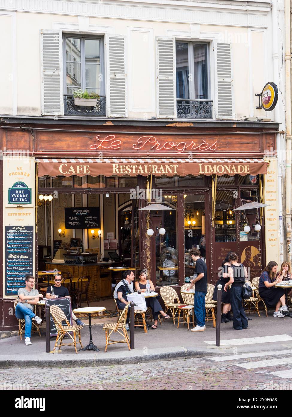 Stylish Cafe with Street Seating, Le Progres, Montmartre, Paris, France ...