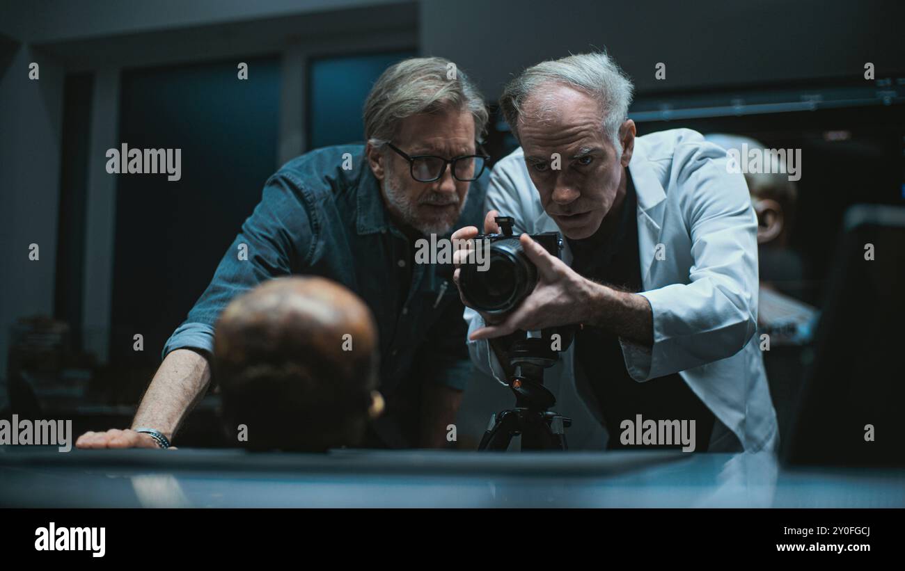 Modern archaeological laboratory: Two archaeologists set up ...