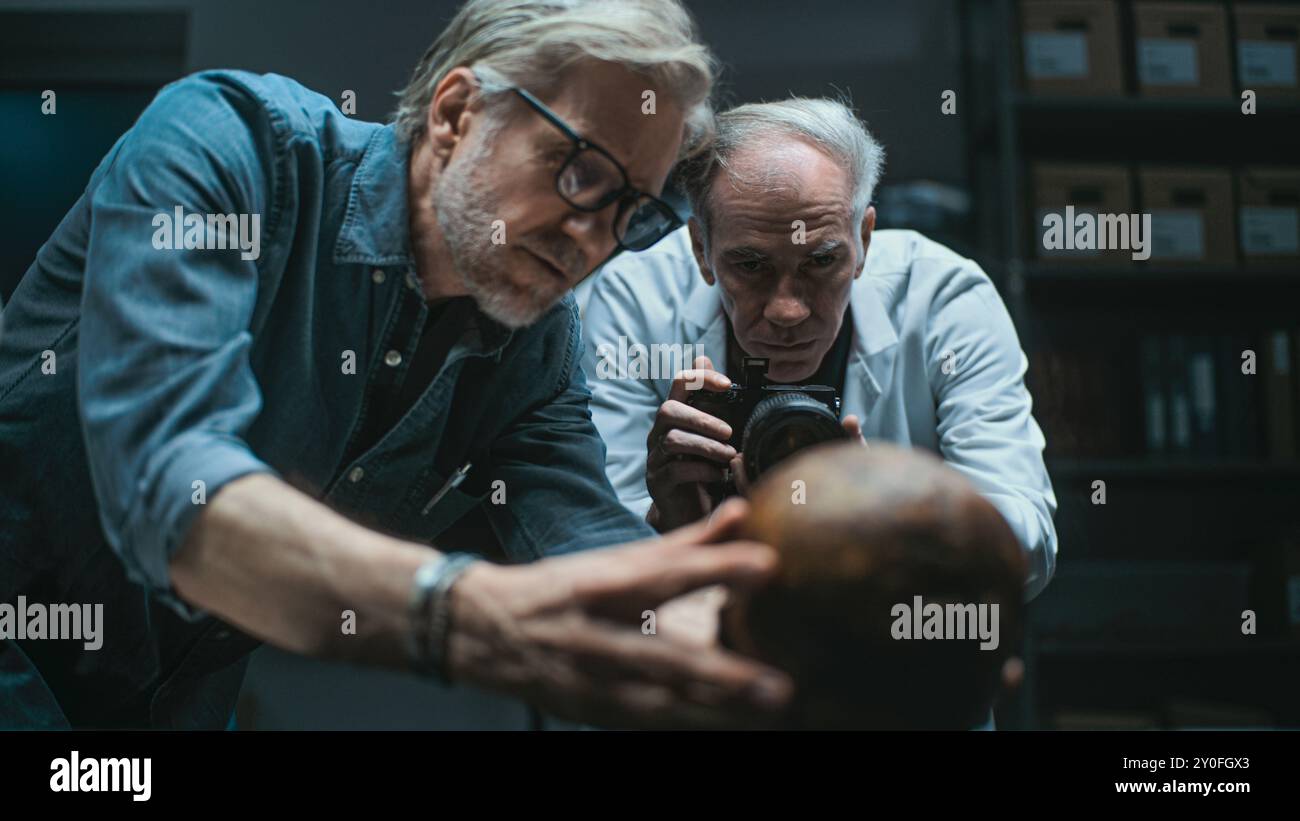 Modern archaeological laboratory: Two archaeologists set up ...