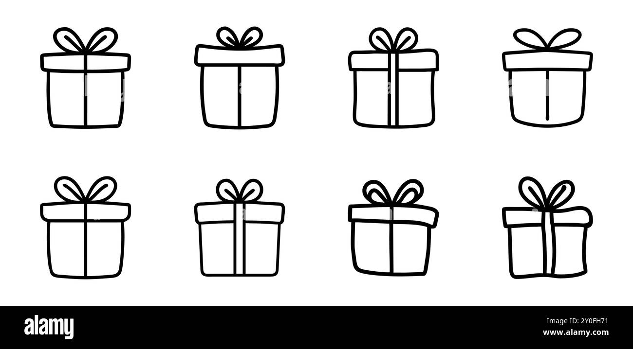 Gift box outline hand draw icon isolated on white Stock Vector Image ...