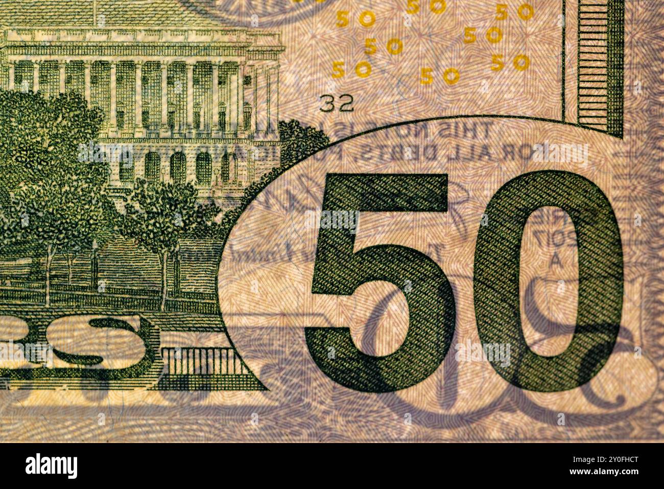 Details of American money close-up, details of an American fifty dollar ...