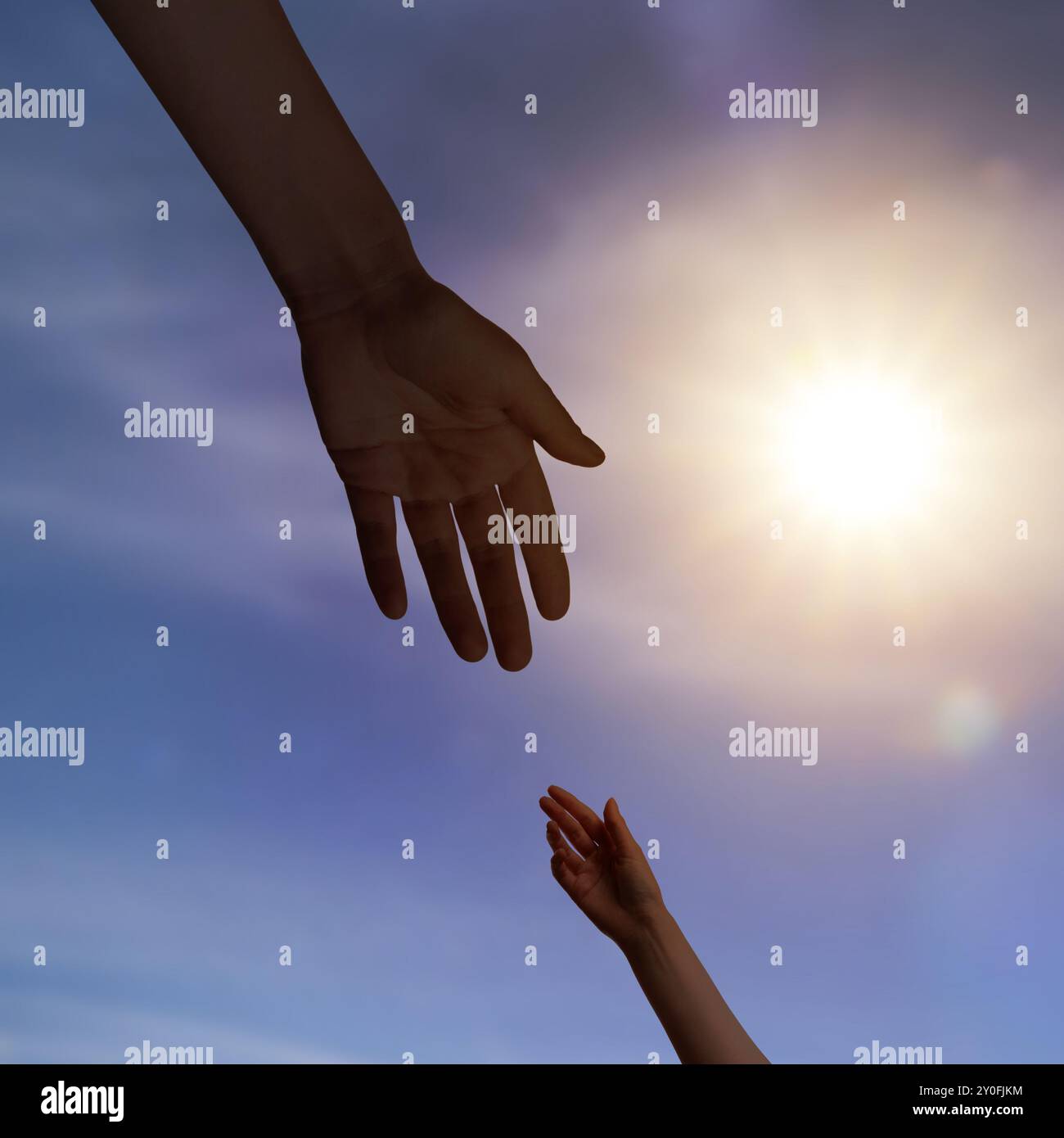 God's help and support. Human reaching for hand from heaven Stock Photo ...
