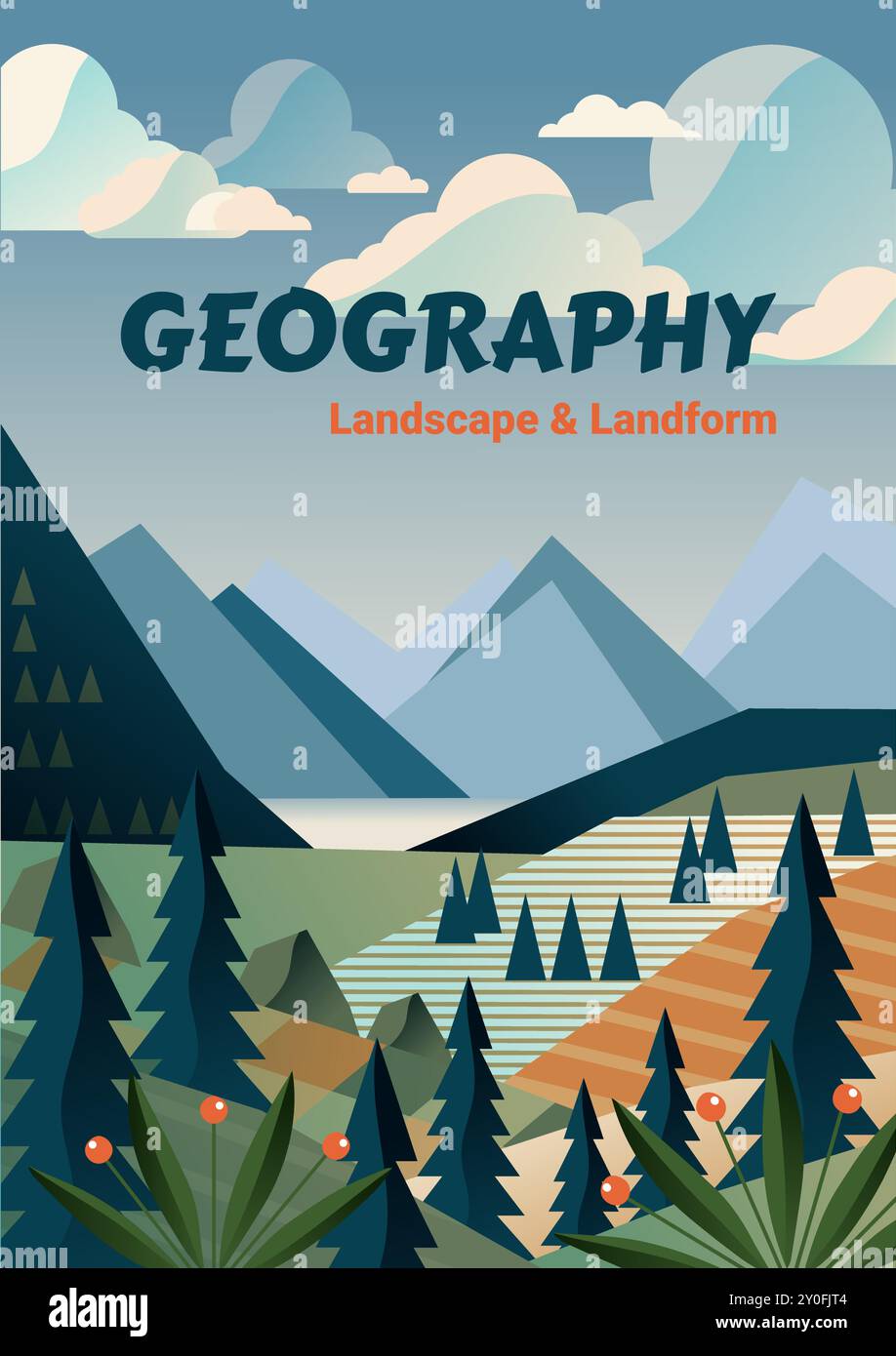 Modern geometric decorative style landscape vector illustration ...