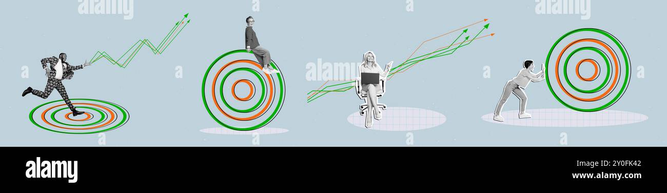 Creative trend collage panorama of marketing target working process ...