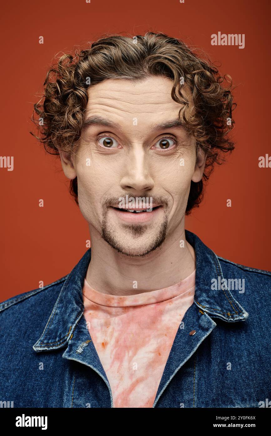 A charming man showcases his emotions in a striking setting Stock Photo ...