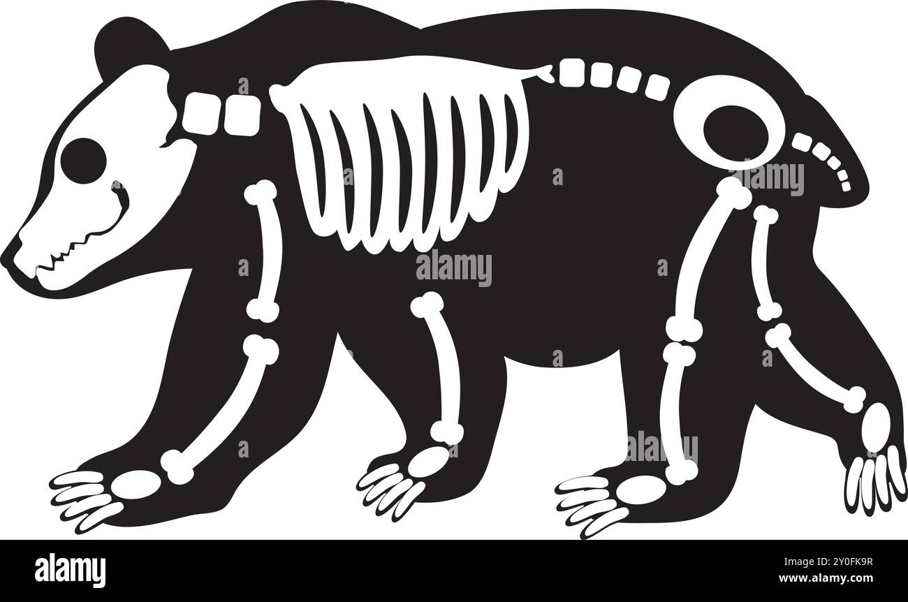 Silhouette Halloween Grizzly bear with roentgen skeleton bones, fairy ...