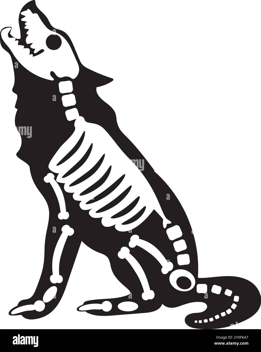 Silhouette Halloween wolf howls at moon with roentgen skeleton bones ...