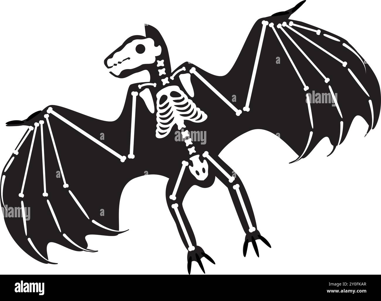 Silhouette Halloween winged vampire with roentgen skeleton bones, fairy ...