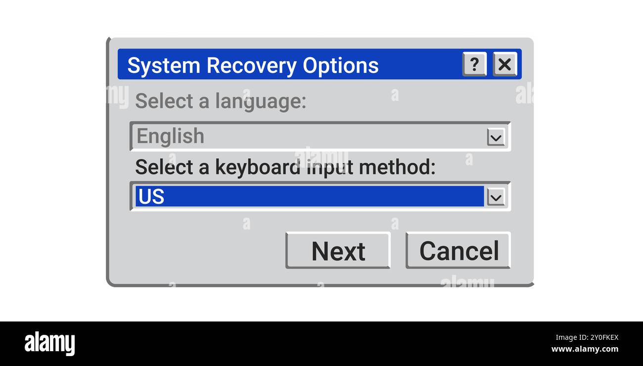 Old System recovery options. Window with system settings Stock Vector ...