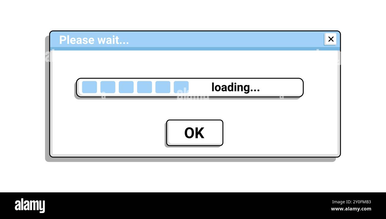 PrinLoading data window with progress in old style. Installation pop up ...