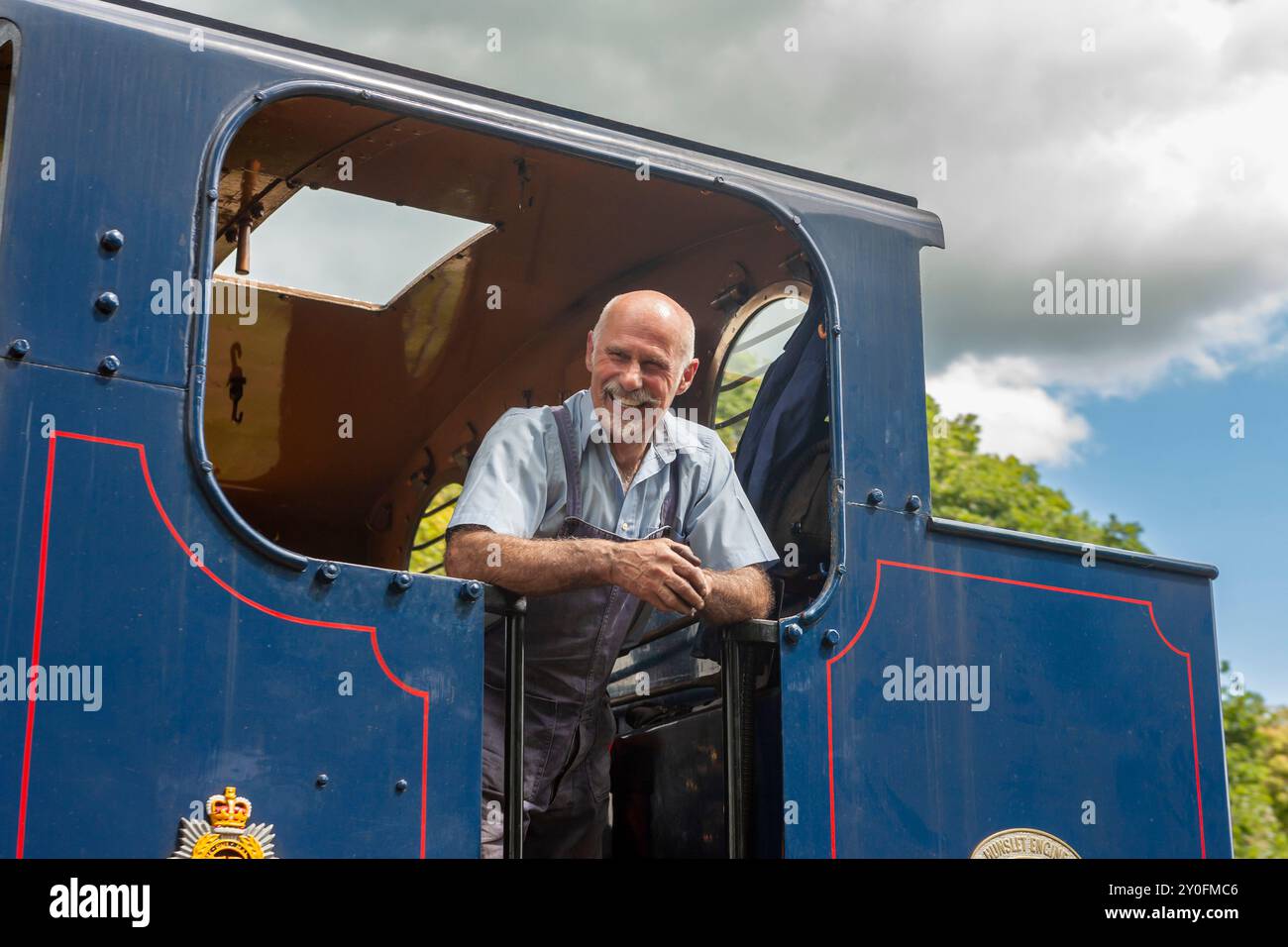 Engine driver happy in his work on the footplate of Hunslet ‘Austerity ...