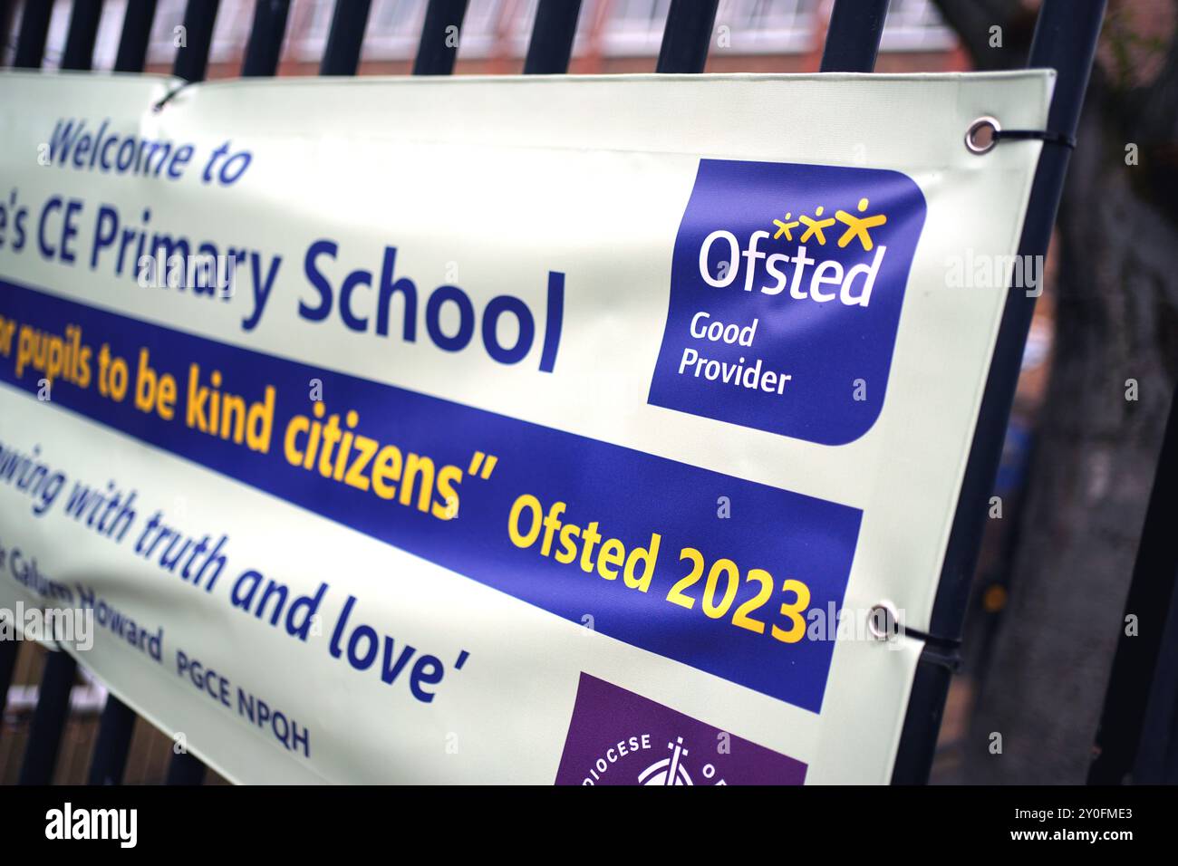 A general view of a sign displaying a 'good' Ofsted rating outside St ...