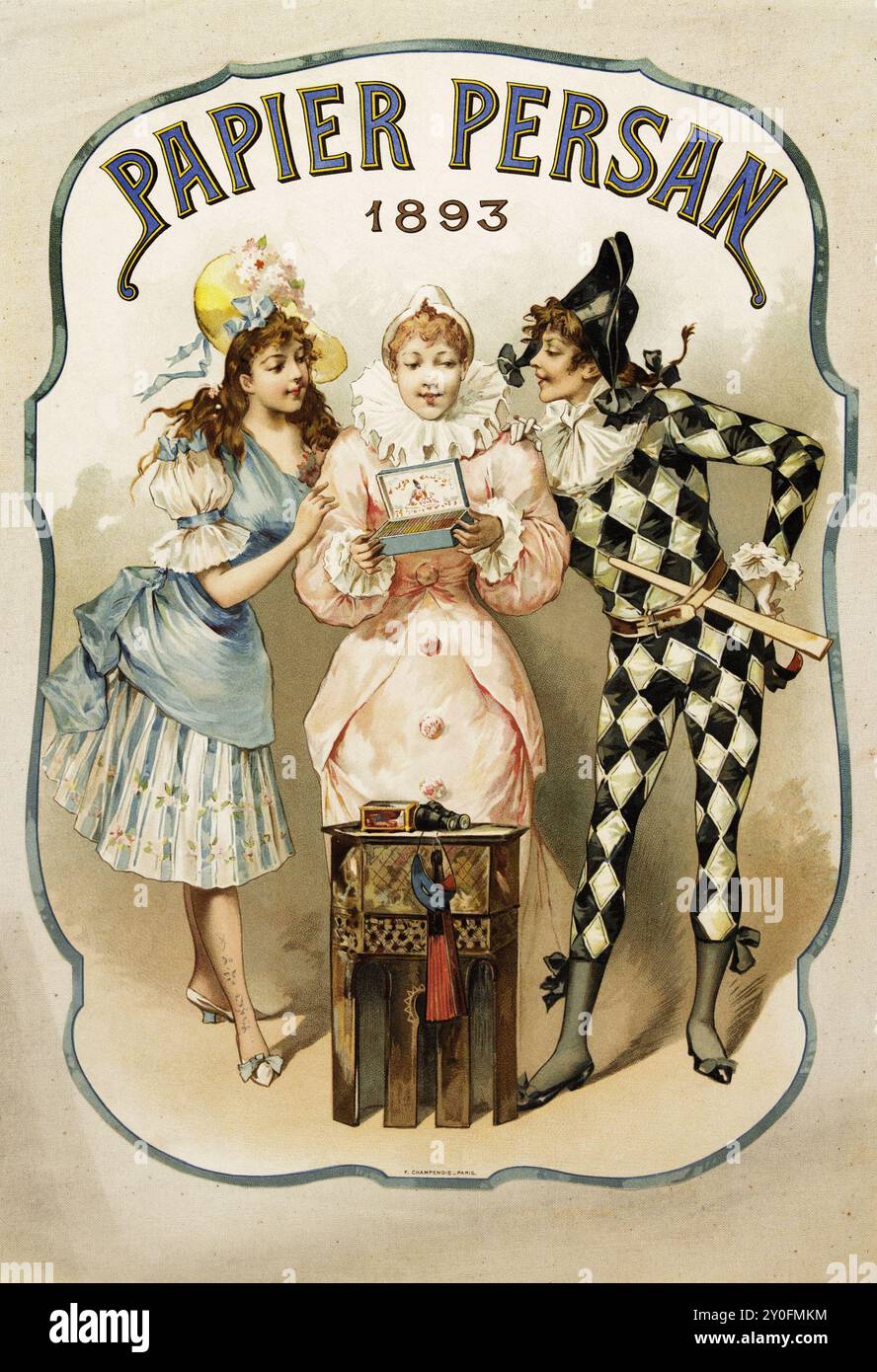 French poster advertisement feat three dressed up women - Papier Persan ...