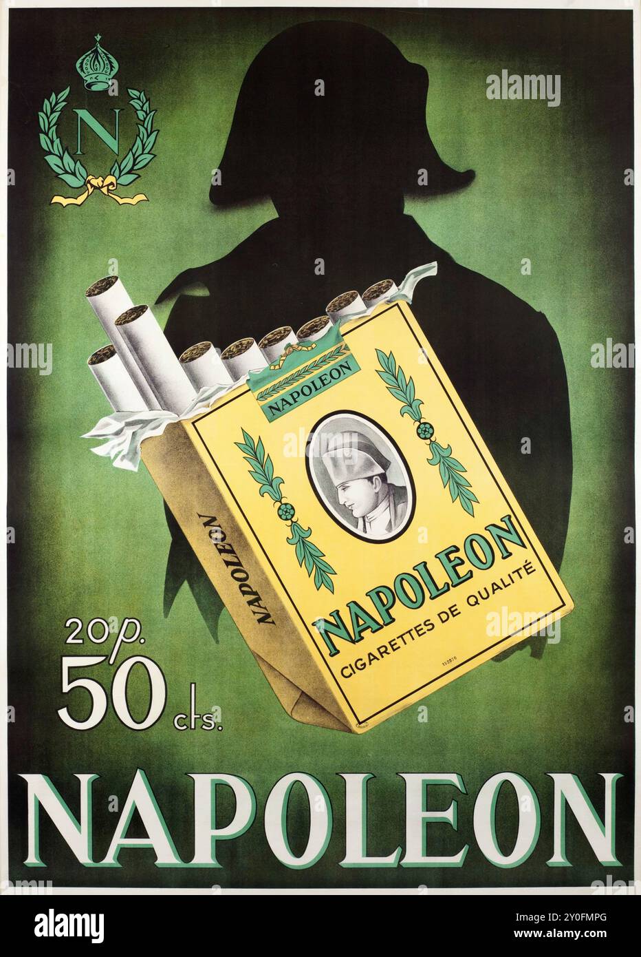 Old advertisement poster - Napoleon, quality cigarettes 20 p., 50 cts ...