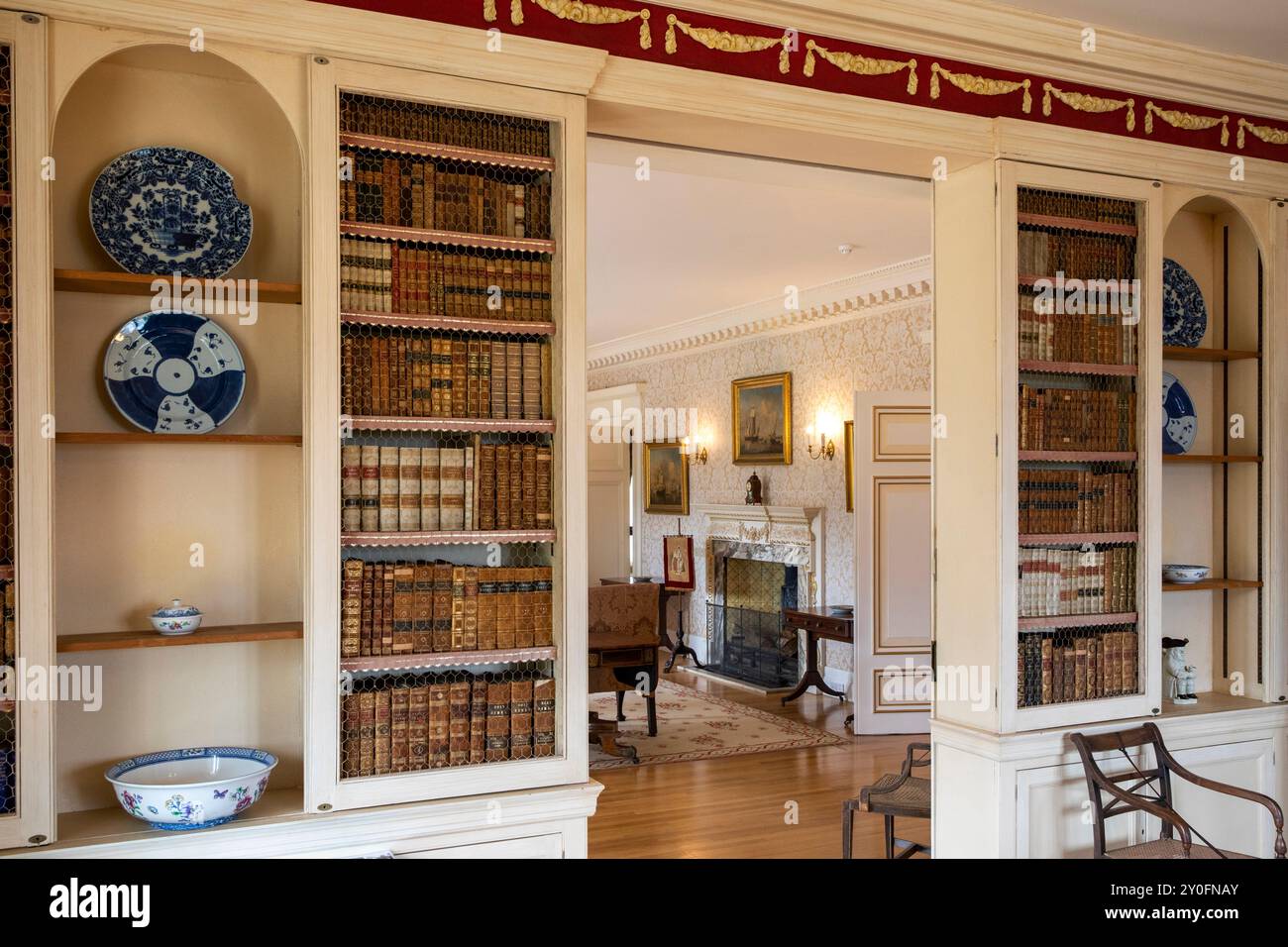 UK, England, Cornwall, Cremyll, Mount Edgcumbe House interior, view ...