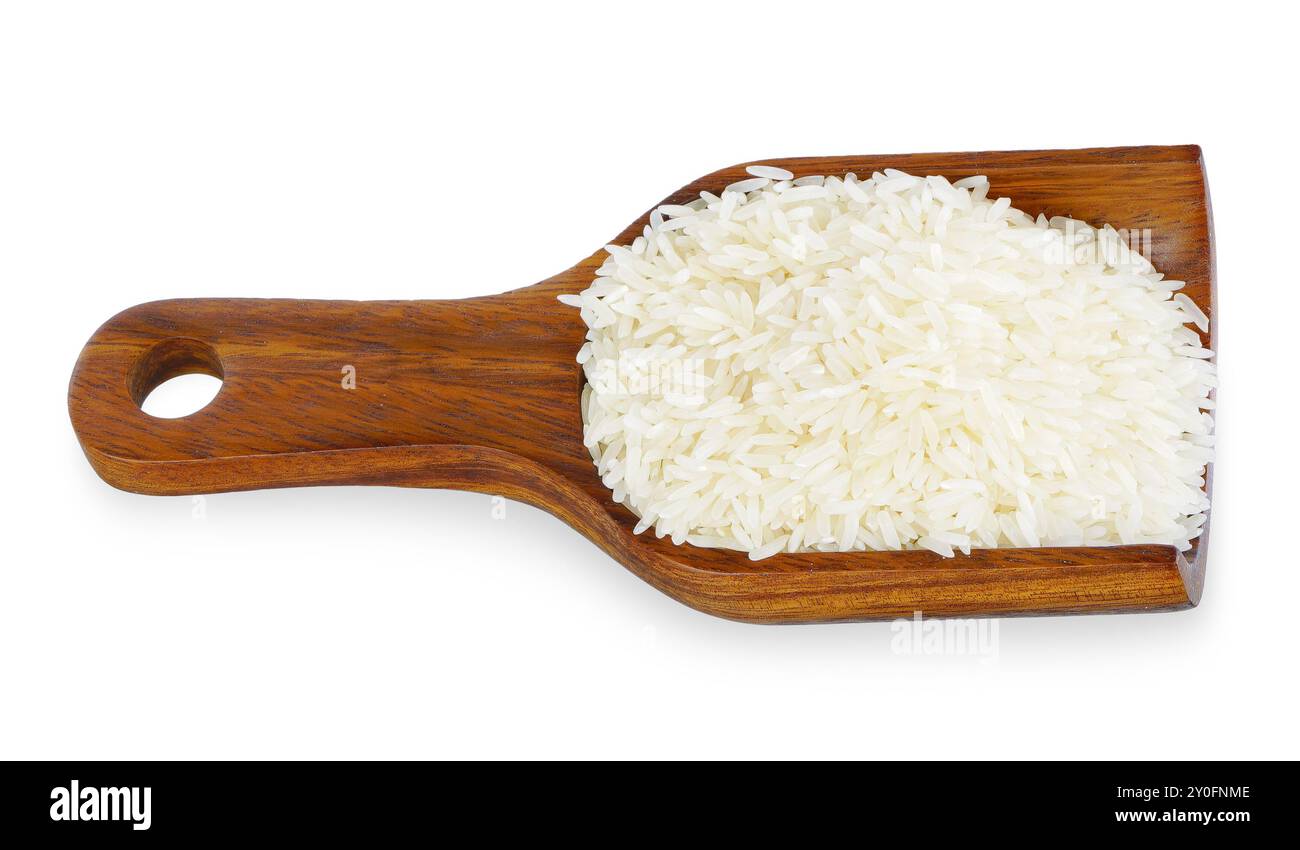 rice in wooden scoop isolated on white background. rice clipping path ...