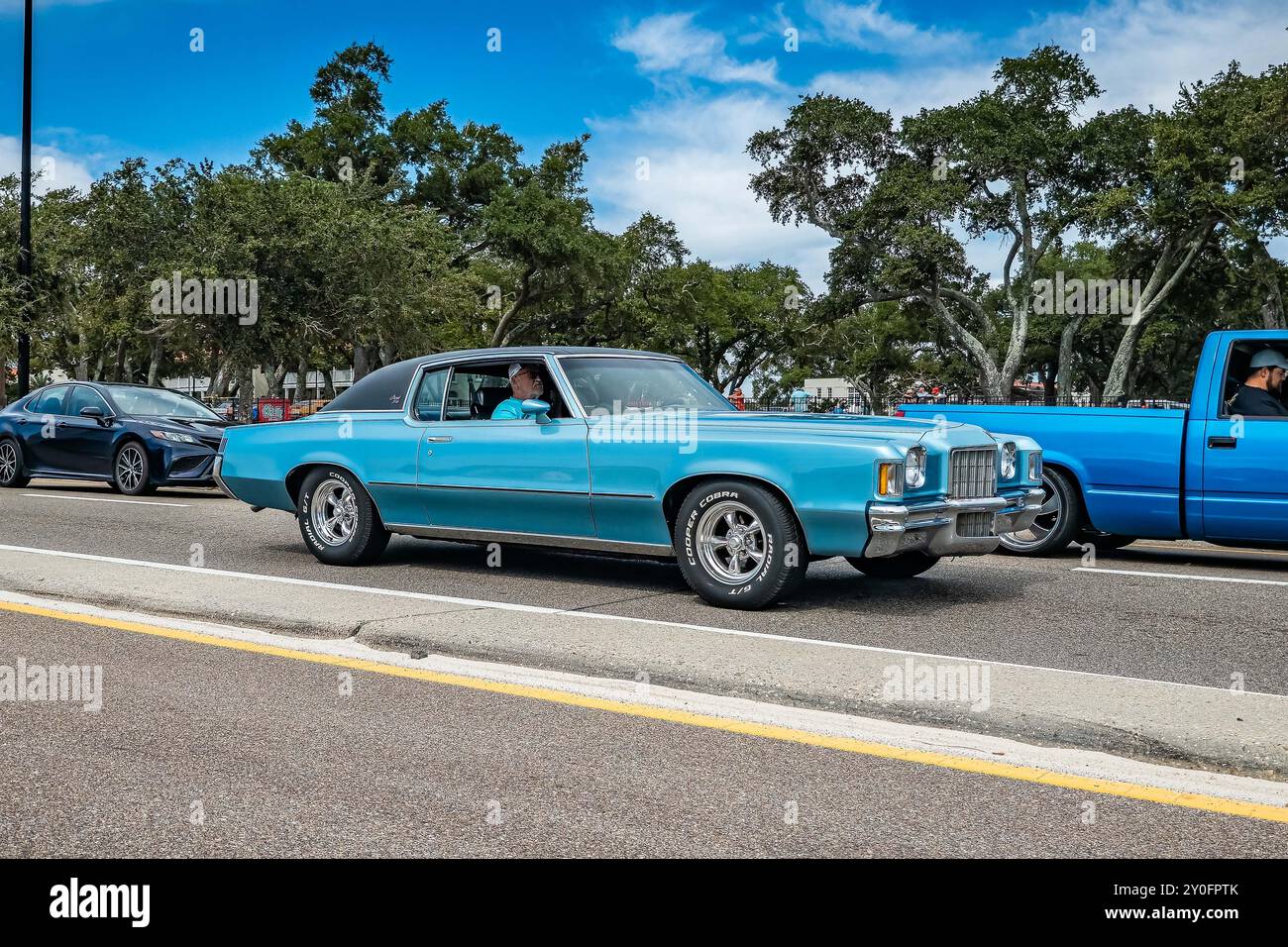 Gulfport, MS - October 07, 2023: Wide angle front corner view of a 1972 ...