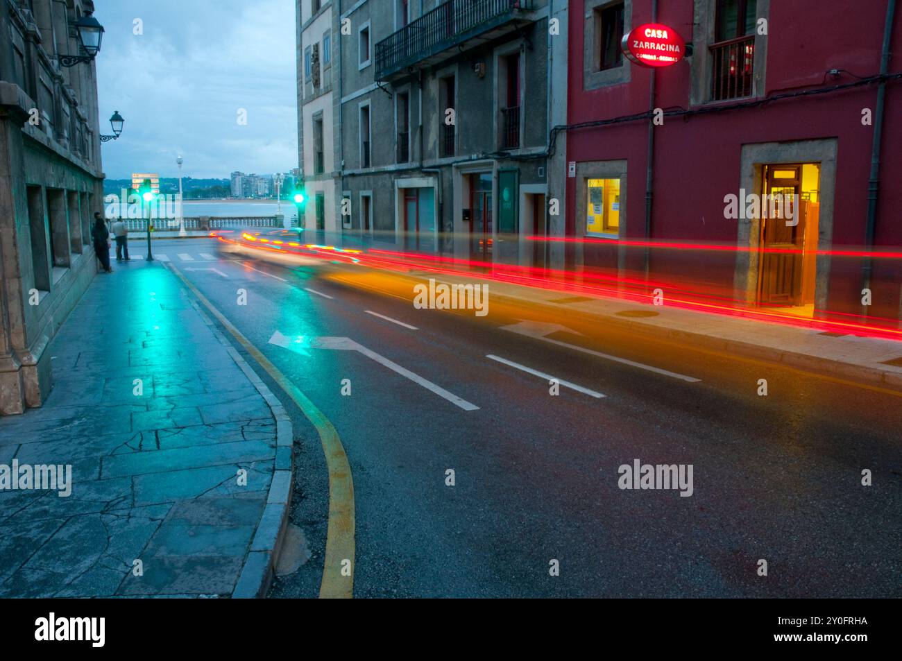 Ventura Alvarez Sala street, night view. Gijon, Asturias, Spain Stock ...