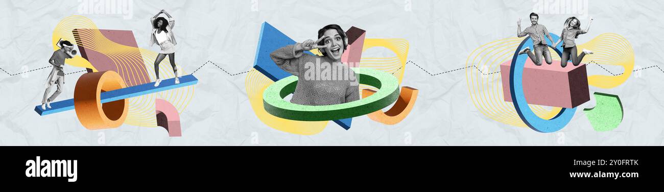 Composite collage image panorama of abstract geometrical figures shapes ...