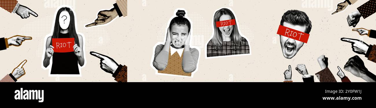 Composite collage image panorama of bullying point finger symbol victim ...