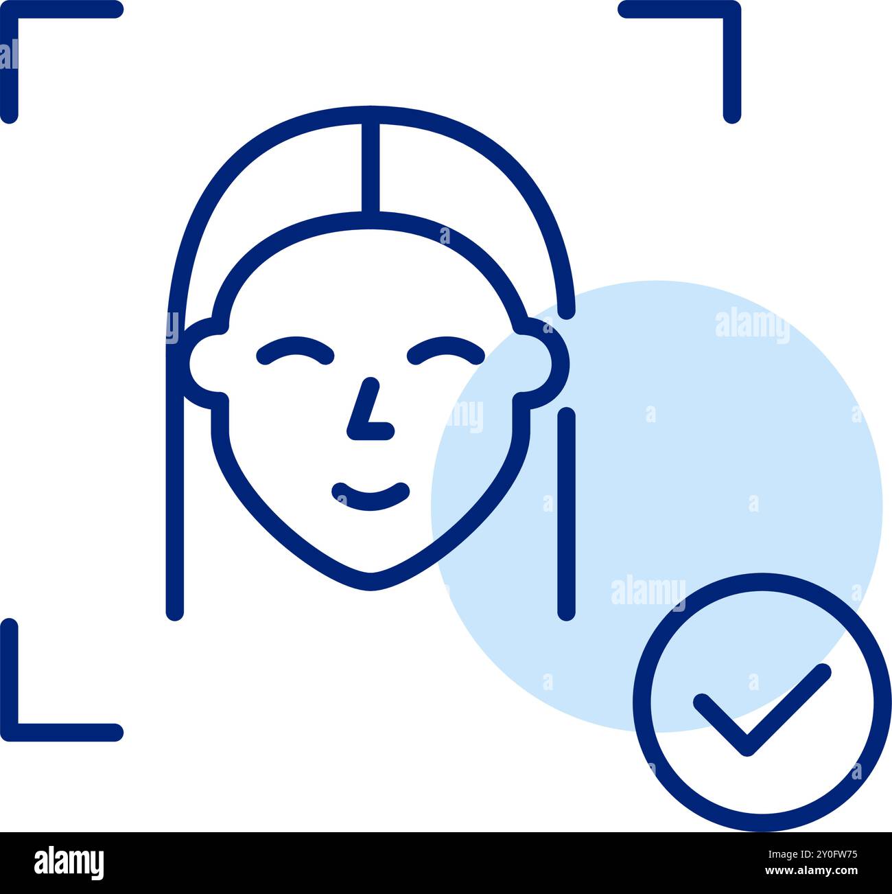 Woman face scan and checkmark. Secure login, biometric id verification passed. Pixel perfect ...