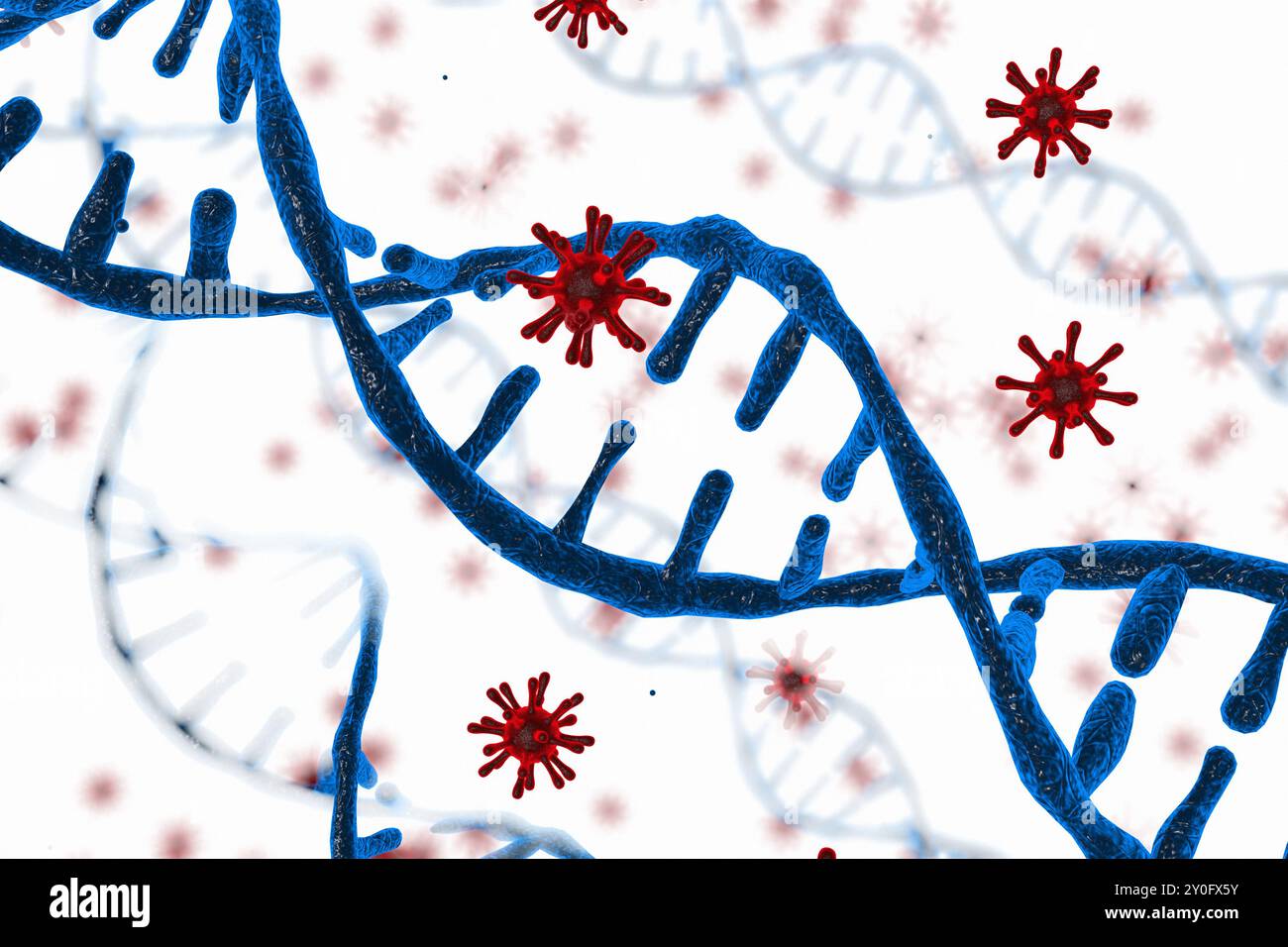 3D illustration of DNA and coronavirus disease infection COVID-2019 in ...