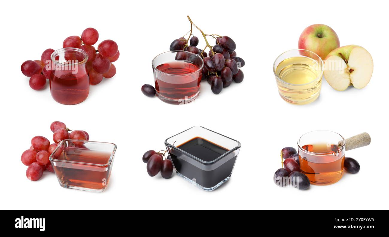 Different types of vinegar isolated on white, set Stock Photo - Alamy
