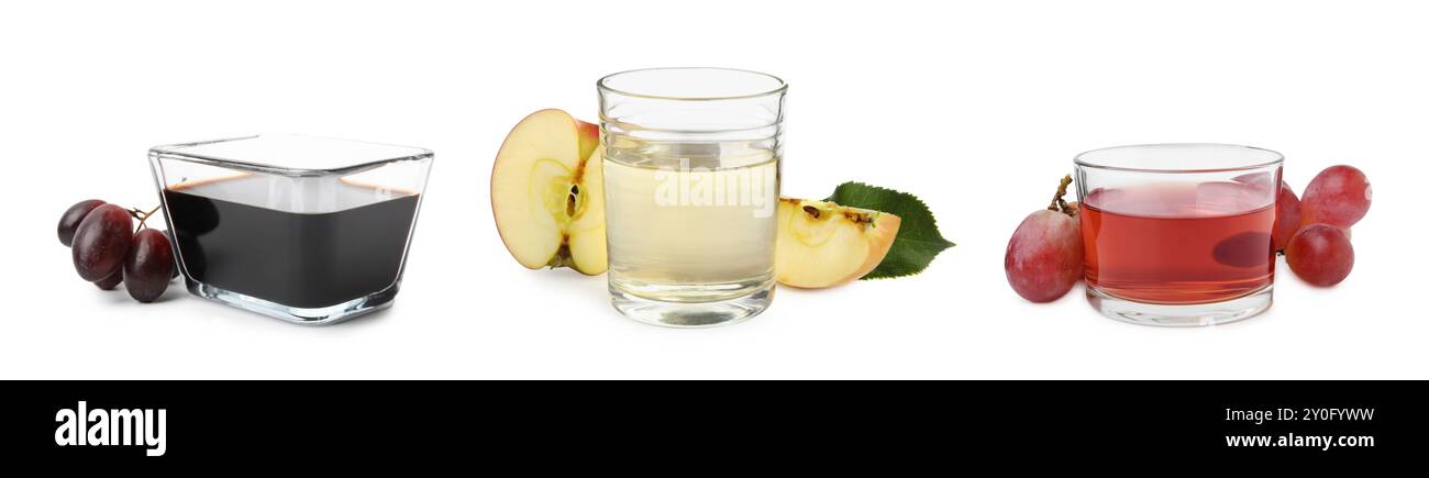 Different types of vinegar isolated on white, set Stock Photo - Alamy