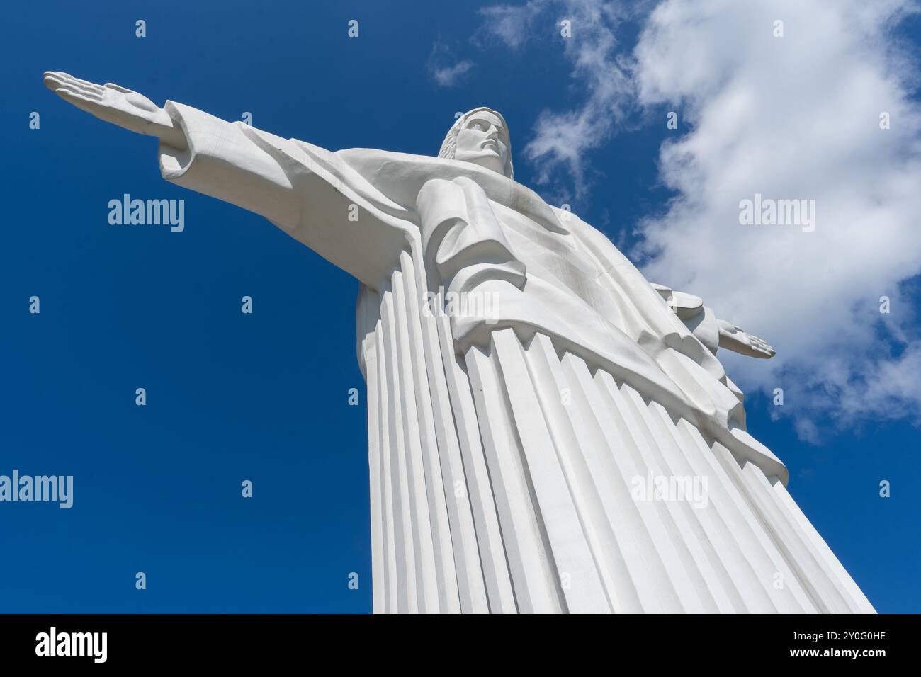 Statue of Jesus Christ. Blue sky. Ukraine, Truskavets - August 7, 2024 ...