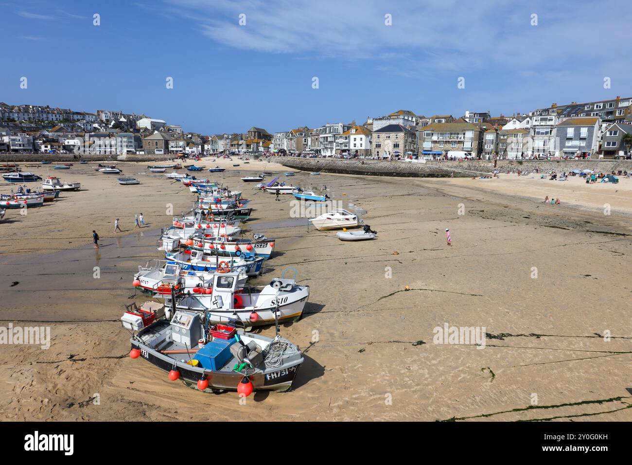 St Ive's Harbour and beach, St Ive's Cornwall, UK on a hot summer day ...