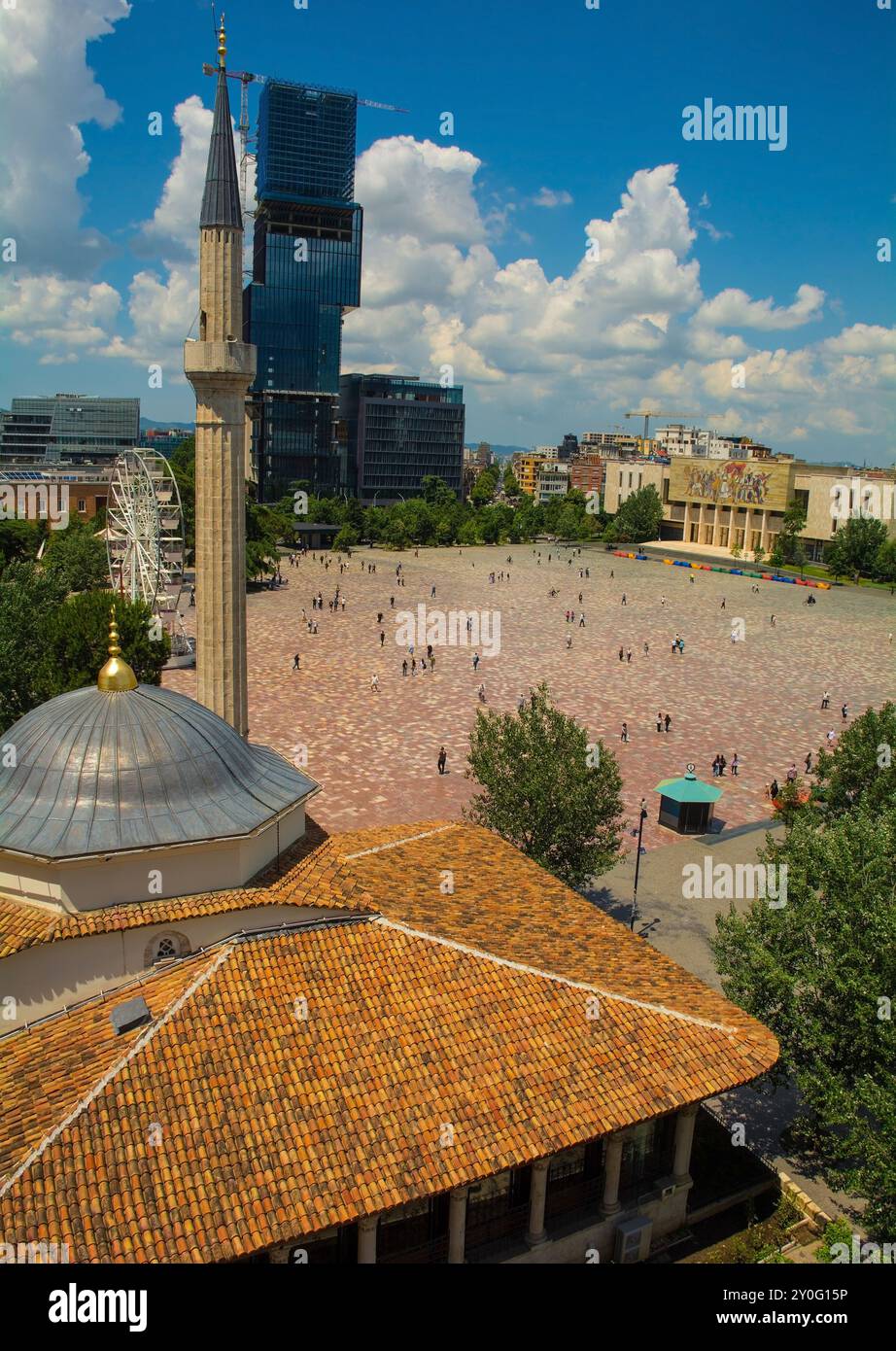 Skanderbeg Square in Tirana, Albania viewed from top of Clock Tower ...