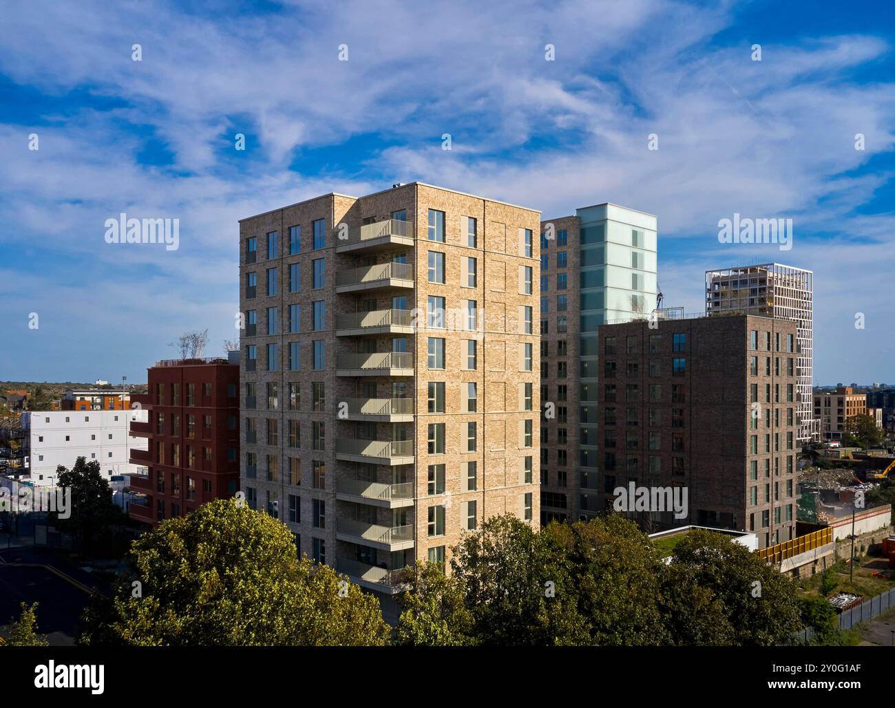 Apartment blocks of varying heights. Osier Way, London, United Kingdom ...