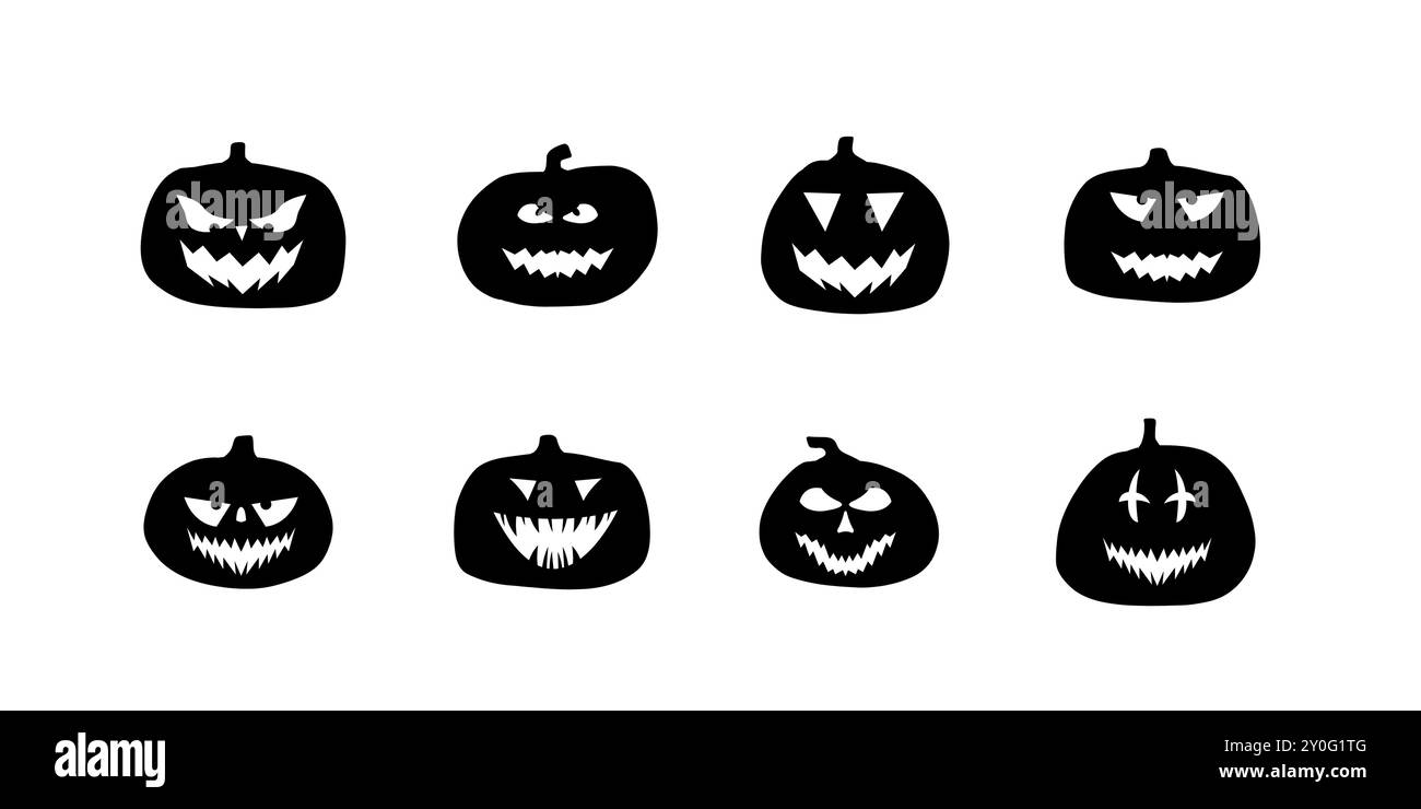 Halloween pumpkin lantern set. Isolated jack-o-lanterns with scary ...