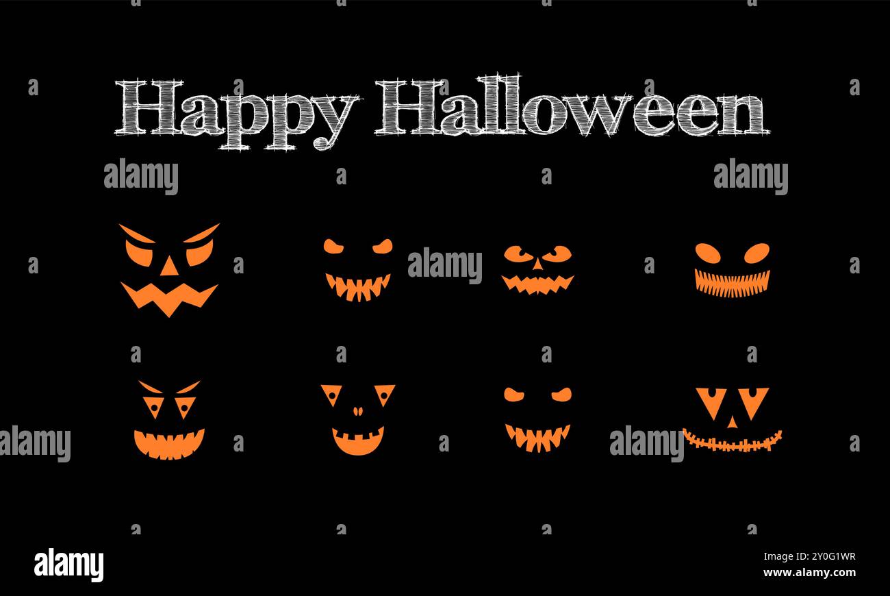 Scary and funny faces for Halloween. Pumpkin face Halloween clipart set ...