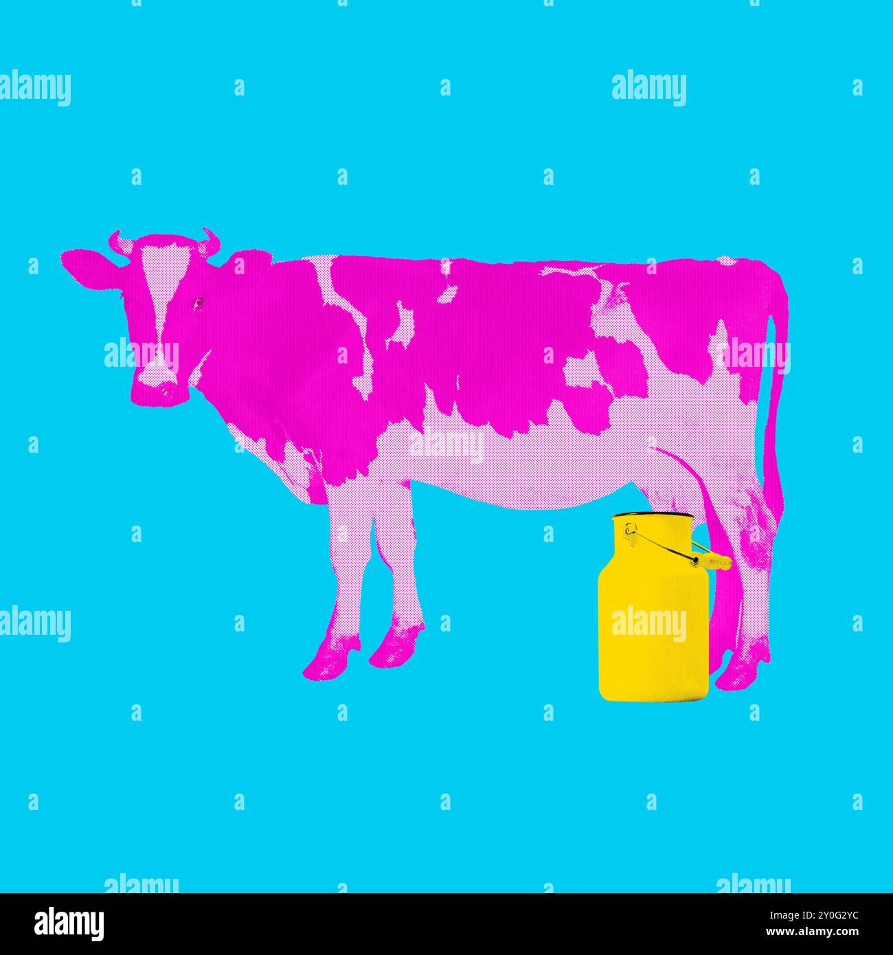 Animal contemporary art collage. Modern art collage. Pink cow on blue ...