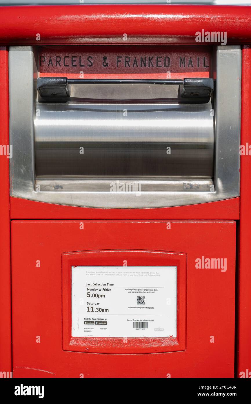 Close up front view of an outside post box for parcels and franked mail ...