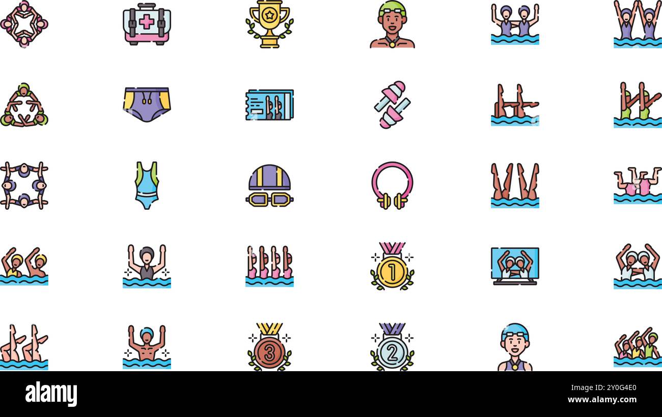 Synchronized swimming championship icons High-Quality Vector Icons ...