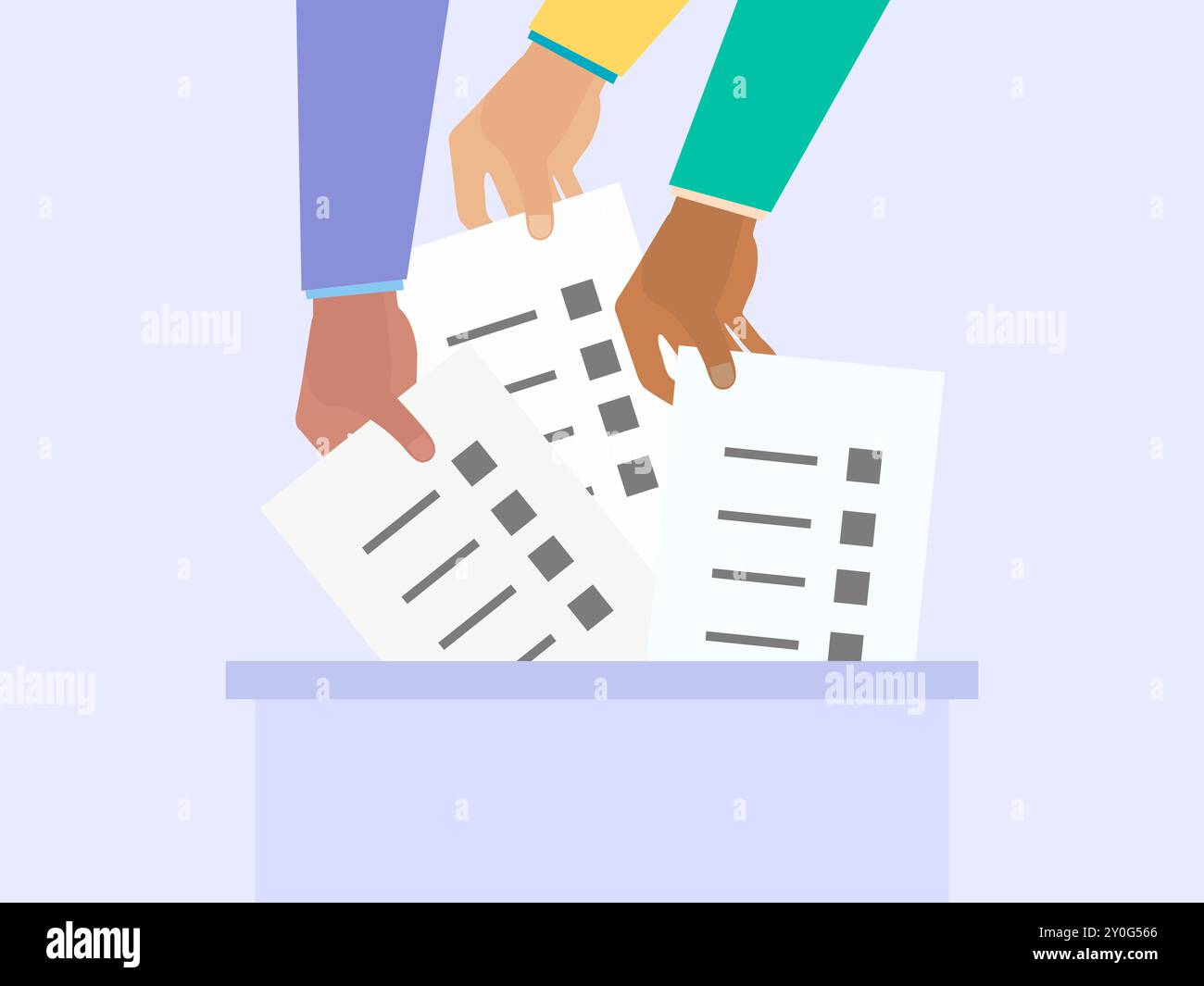 Hands throwing ballots into the ballot box. Elections, ballot box. Vote ...