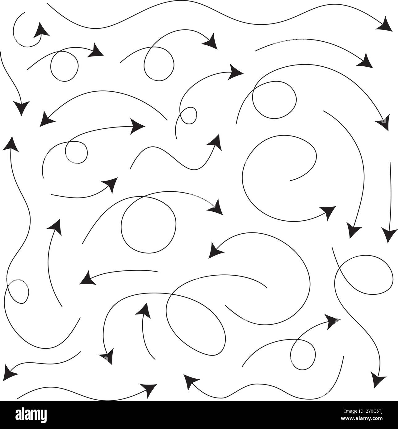 Thin arrows lines collection. Black simple spiral swirl wavy signs ...