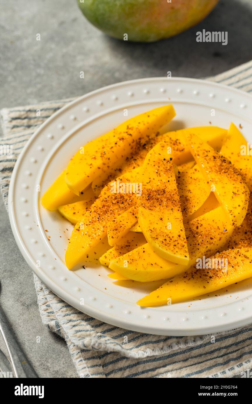 Healthy Mexican Sliced Mango with Tajin Spice and Chili Stock Photo - Alamy