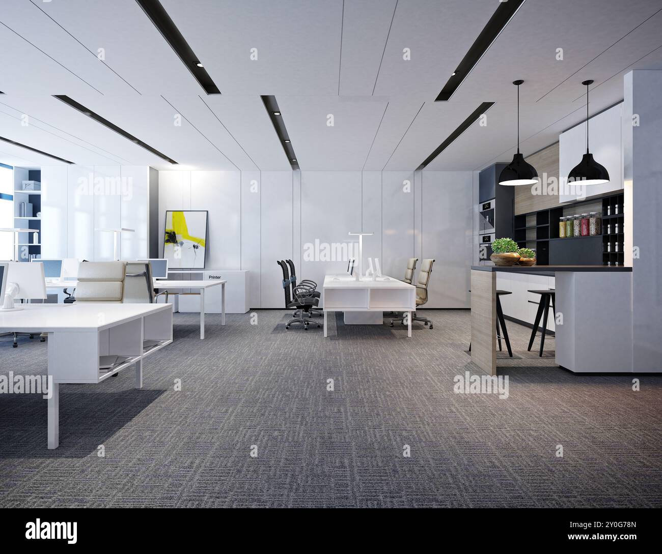 3d render modern working office interior Stock Photo - Alamy