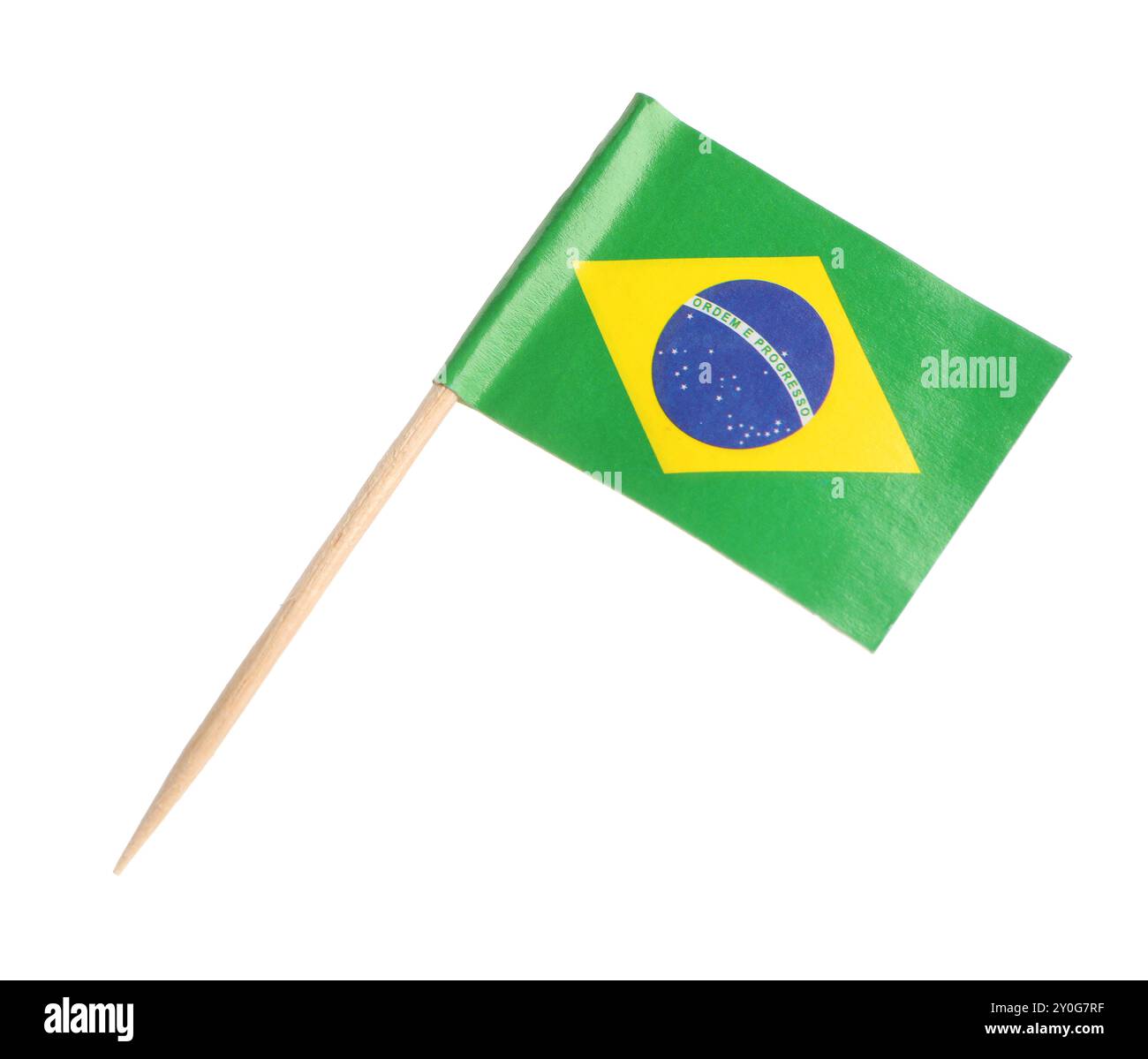 Small paper flag of Brazil isolated on white Stock Photo - Alamy