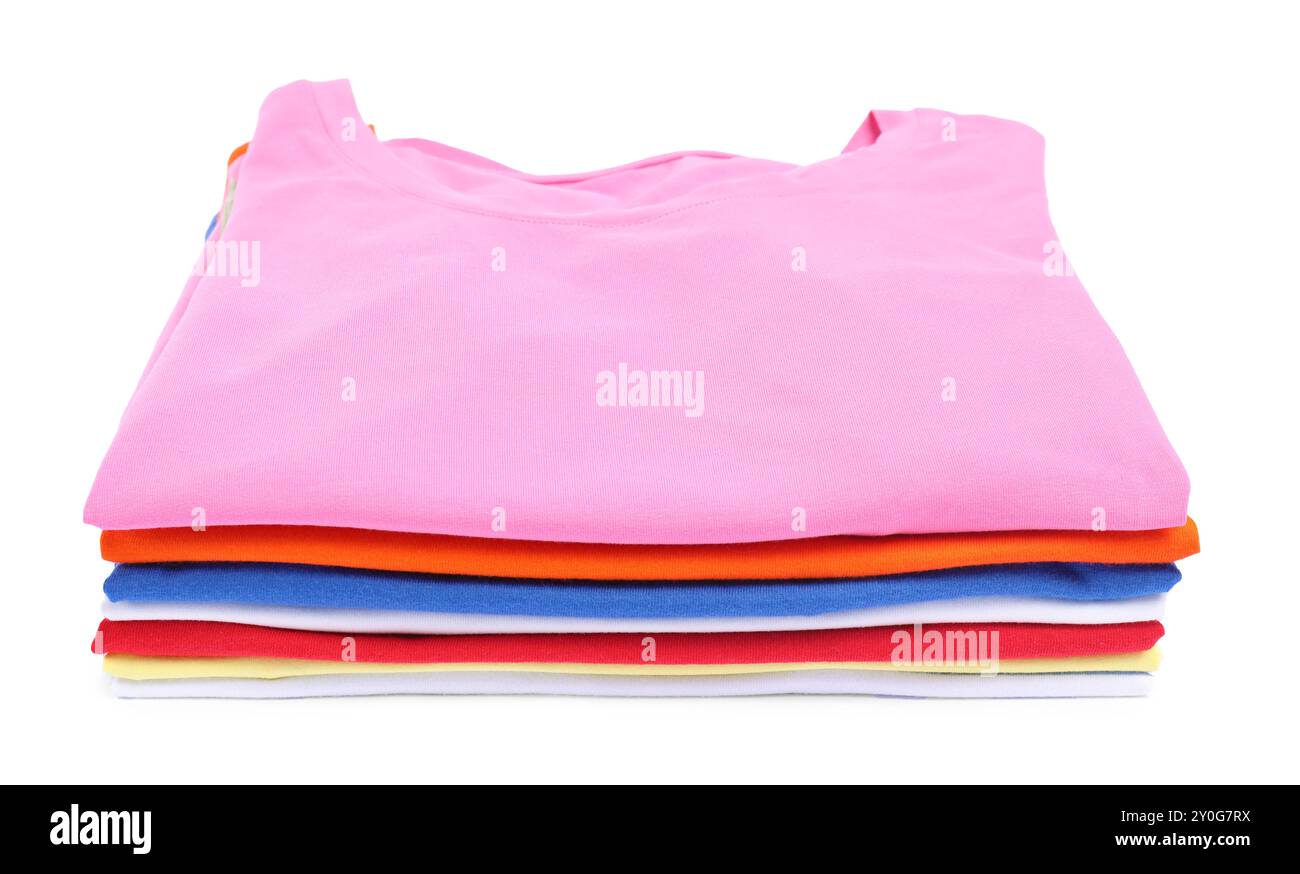 Stack of colorful clothes isolated on white Stock Photo - Alamy