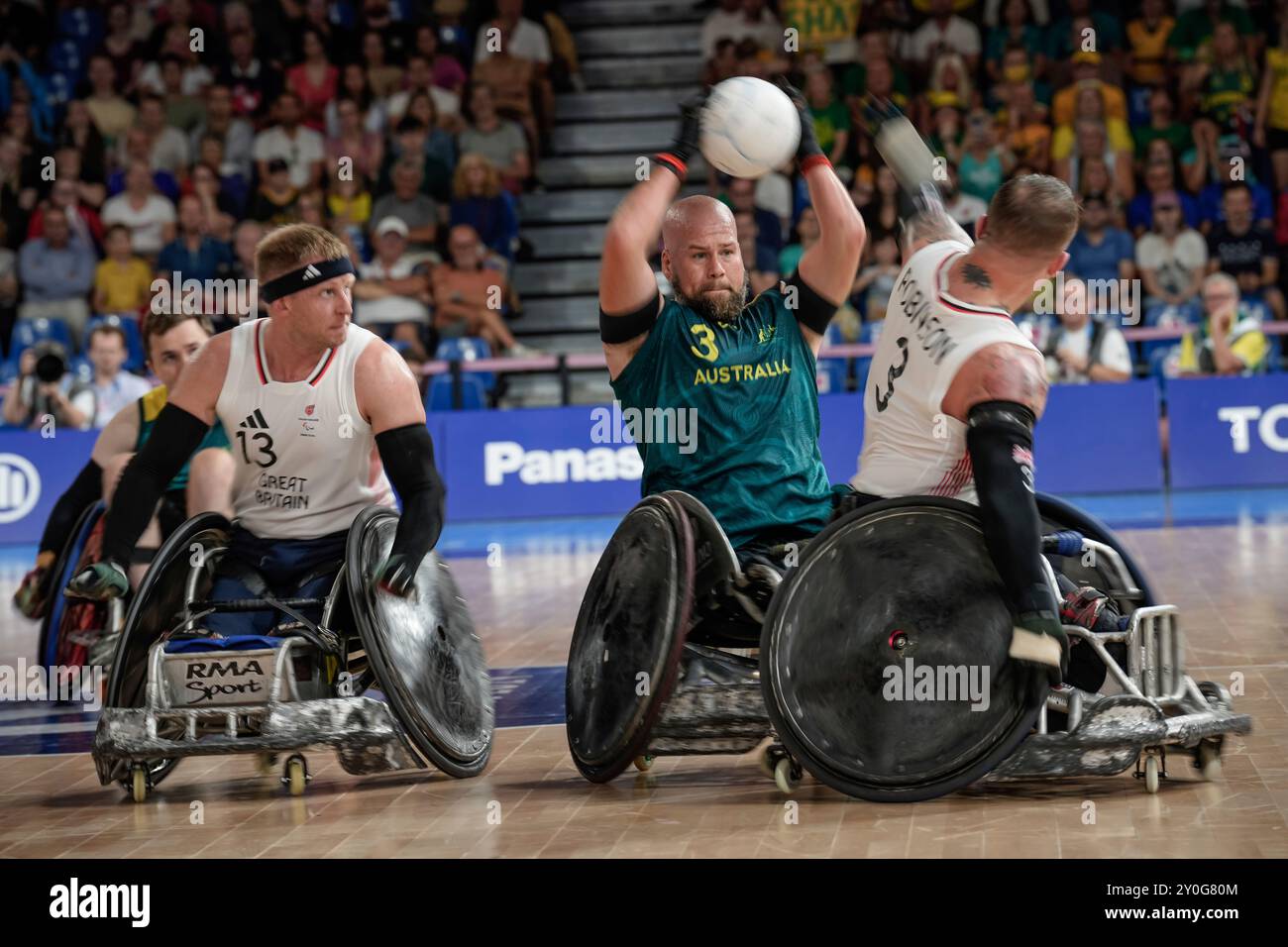 Australia's Ryley Batt plays the ball during the wheelchair rugby ...