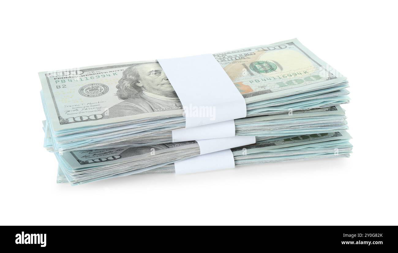 Stack of dollar banknotes isolated on white Stock Photo - Alamy